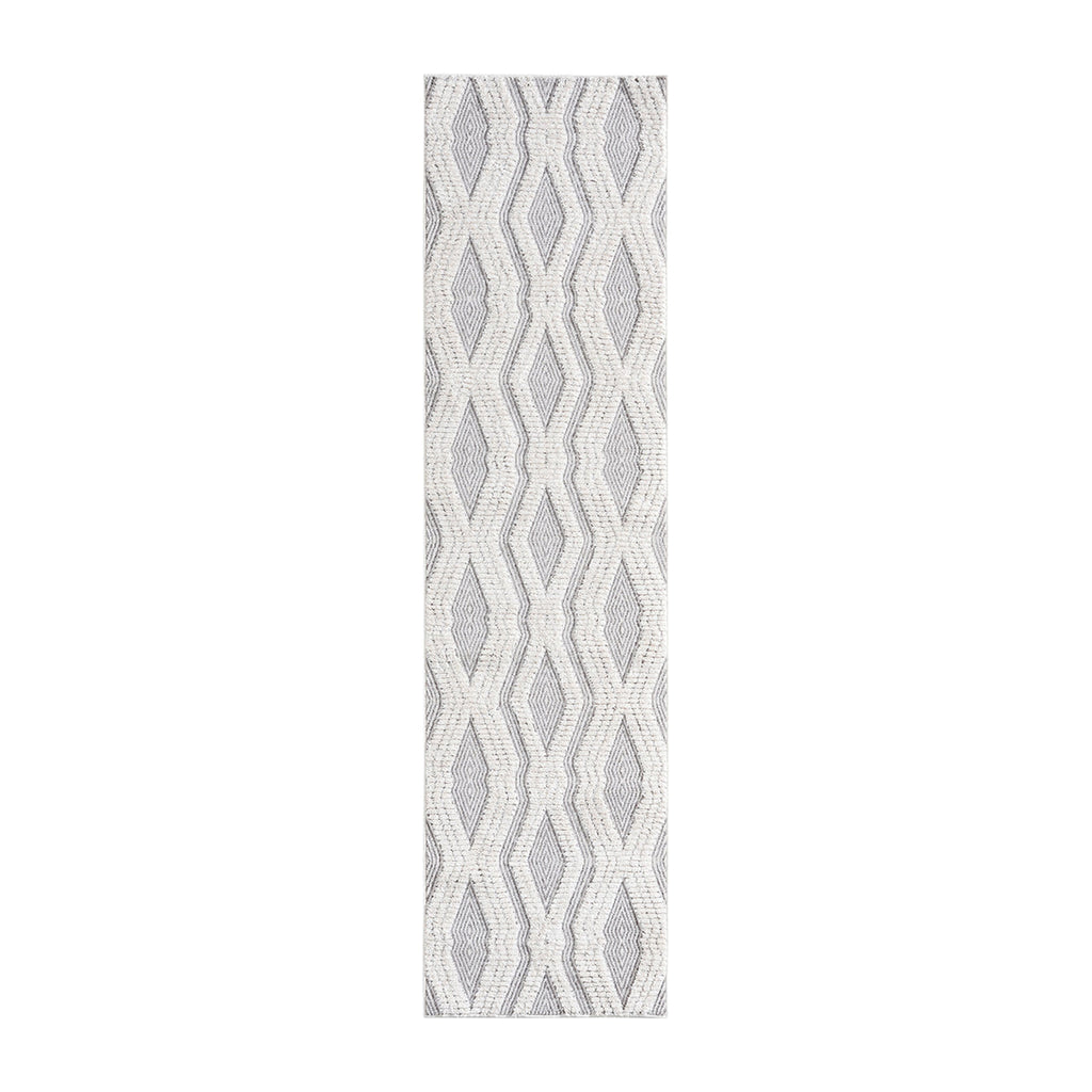 Dayna Diamond Runner Rug | Ivory & Grey Contemporary Tribal Texture ...