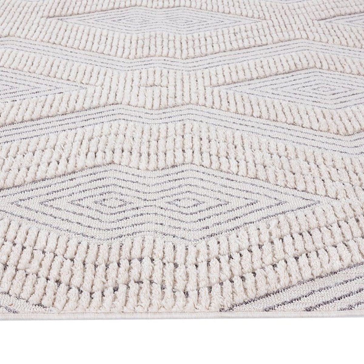 Dayna Diamond Runner Rug | Ivory & Grey Contemporary Tribal Texture ...