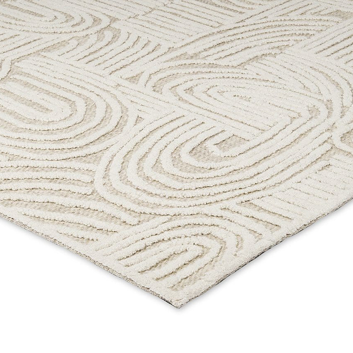 Textured Tribal Rug | Cream Abstract Lined Print for Modern, Coastal ...